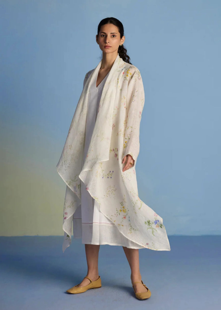Buy White Linen Blazer and Jacket - Tai Floral Sheer Linen Overlay ...