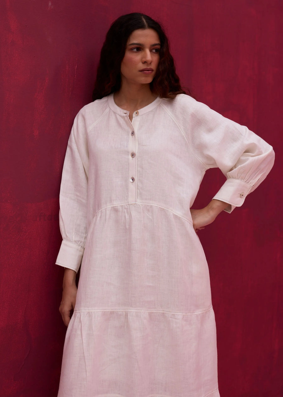 Buy Ivory Linen Dress- Shiri Linen Dress- Ivory by MANAN // Only ...