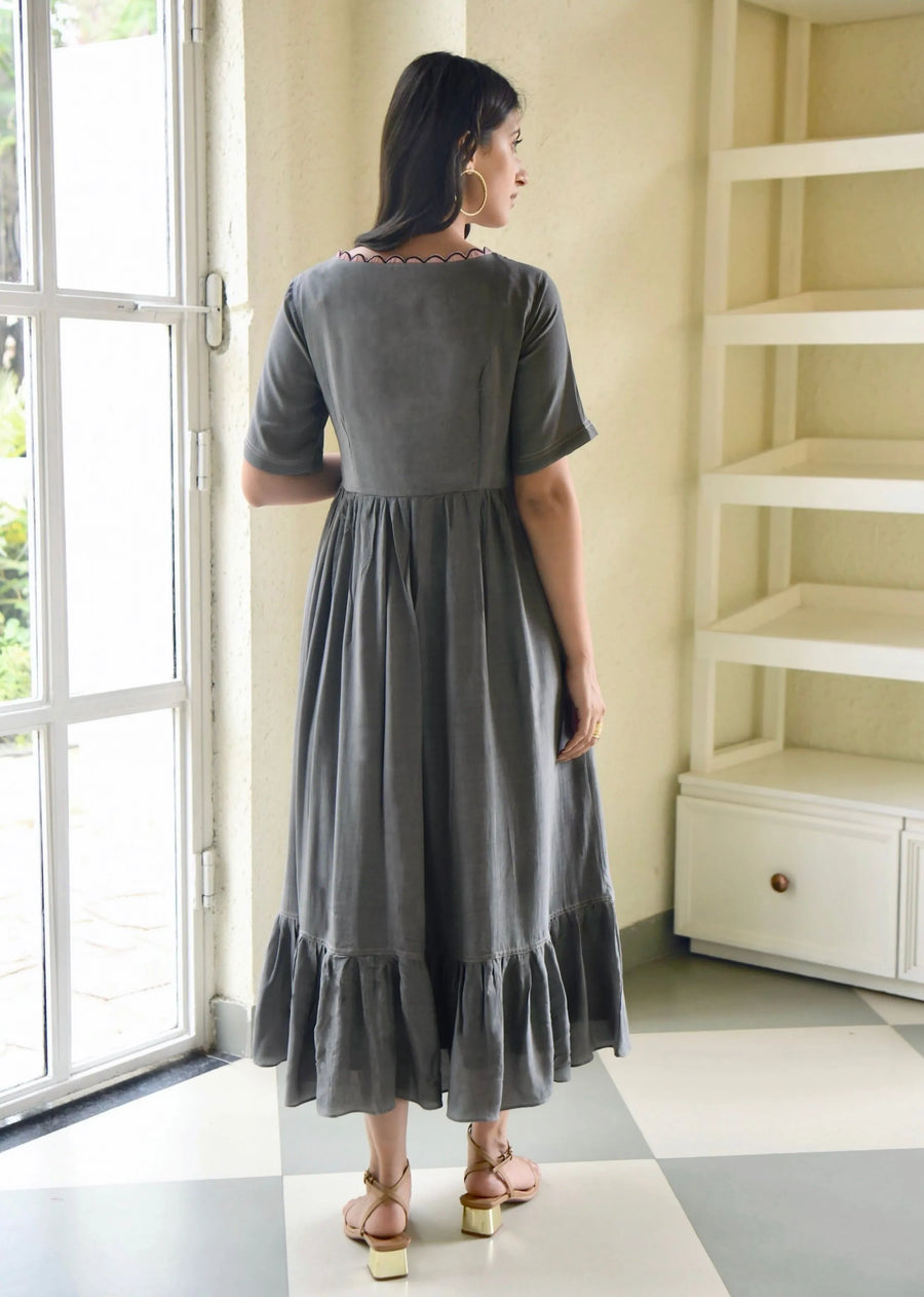 Buy Grey Silk Dress - Ashed Lily Dress In Banglori Silk by Taro India ...