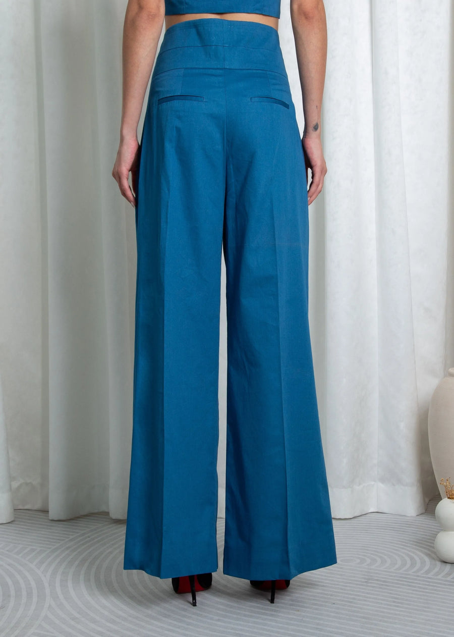 Buy Blue Cotton Pants - Cerulean Blue Wide-Leg Trousers by Escale ...