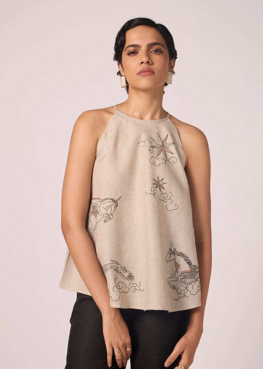 Buy Beige Linen Shirts and Tops - Maarah Beige Linen Halter Top by The ...