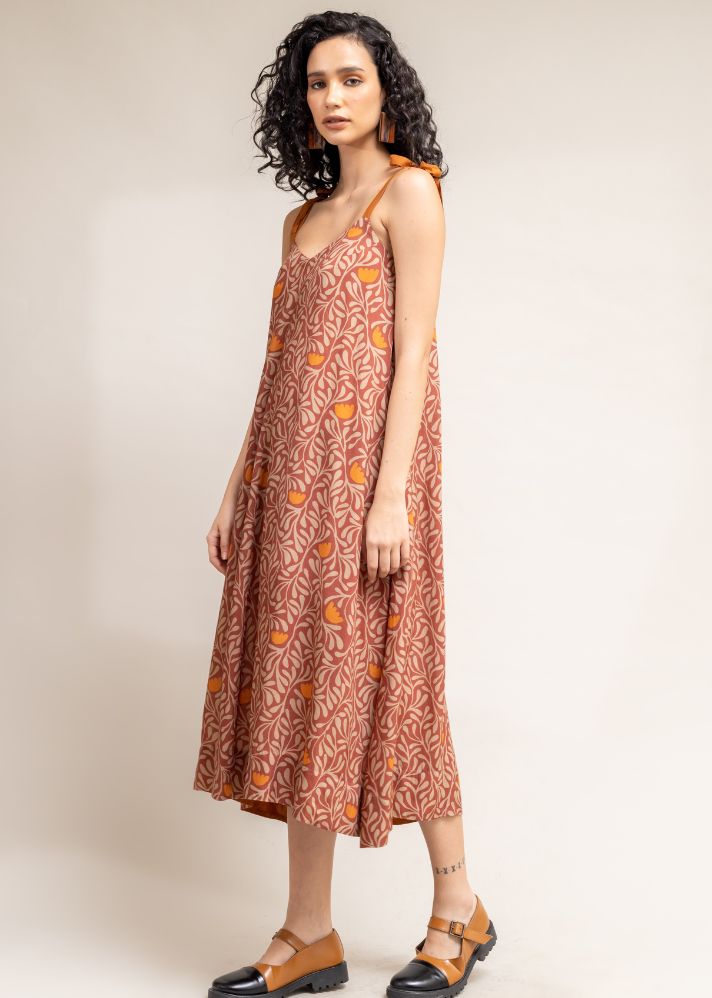 Buy Brown Upcycled Cotton Dress - Yui Dress by Doodlage // Only Ethikal ...